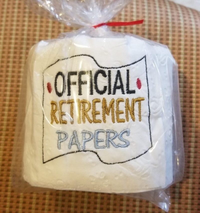Official Retirement Papers – Embroidered Toilet Paper – Scrappy Dappy Doo